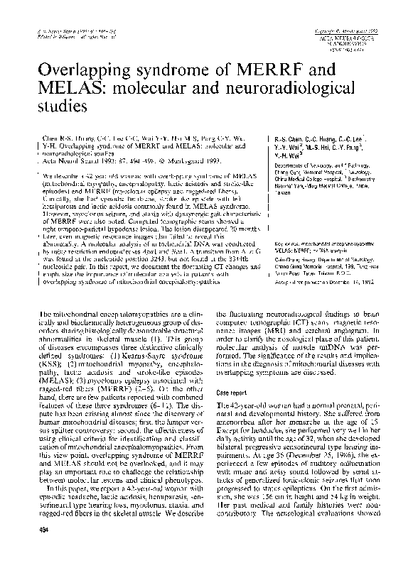 (PDF) Overlapping syndrome of MERRF and MELAS: molecular and ...