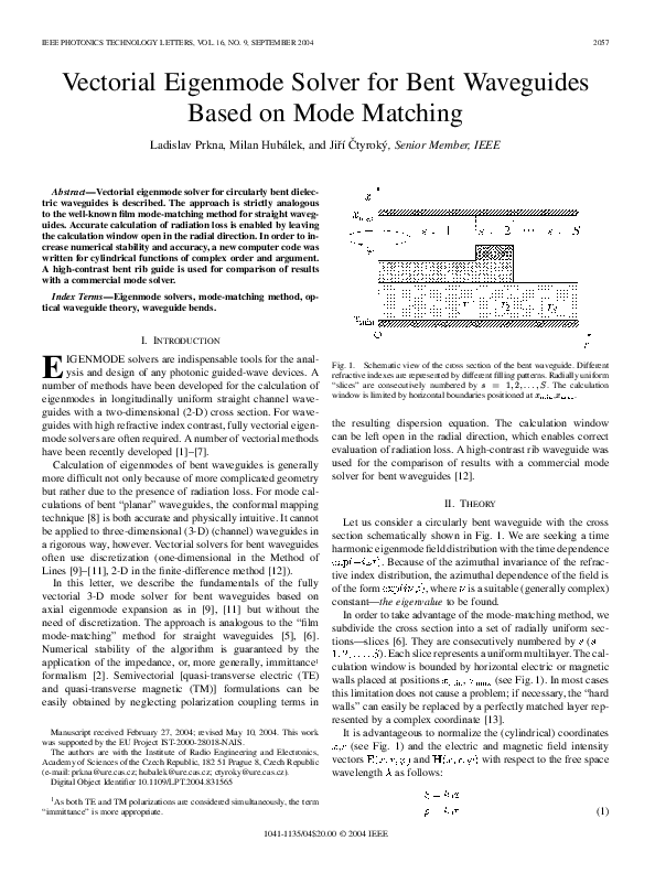 Pdf Vectorial Eigenmode Solver For Bent Waveguides Based On Mode Matching