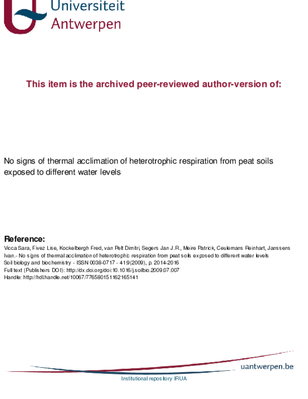 (PDF) No signs of thermal acclimation of heterotrophic respiration from ...