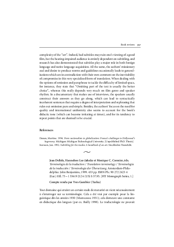 (PDF) Review of “Terminologie de la traduction / Translation ...