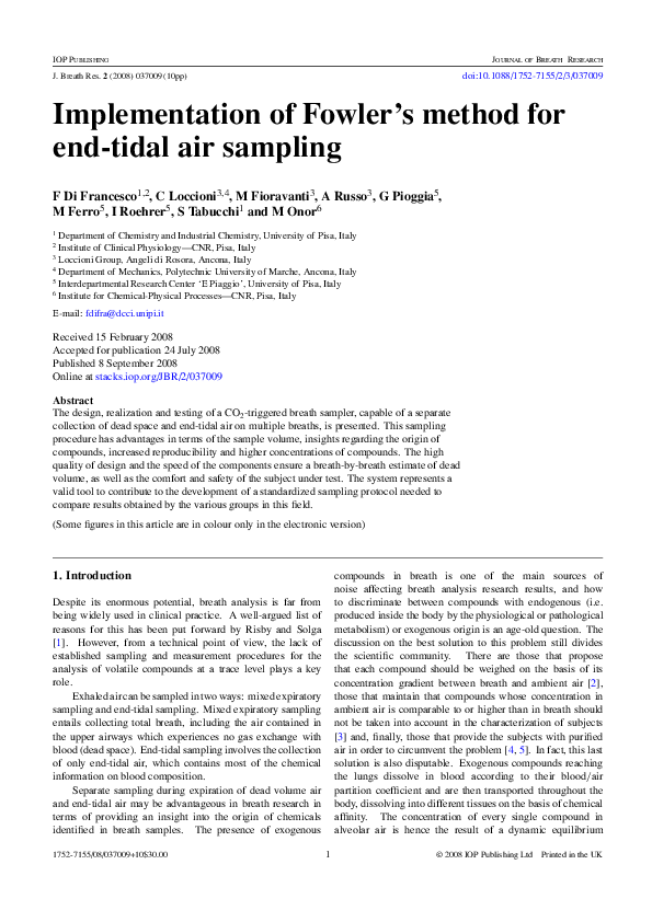 (PDF) Implementation of Fowler's method for end-tidal air sampling
