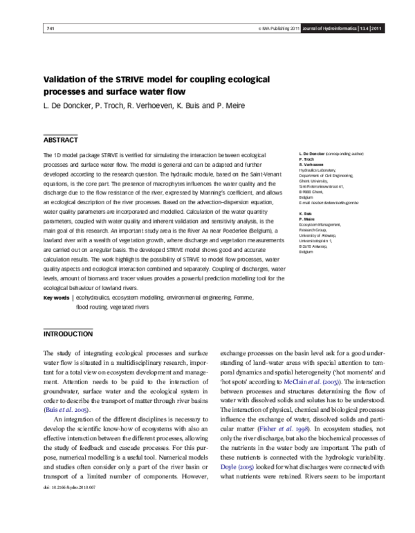 (PDF) Validation of the STRIVE model for coupling ecological processes ...