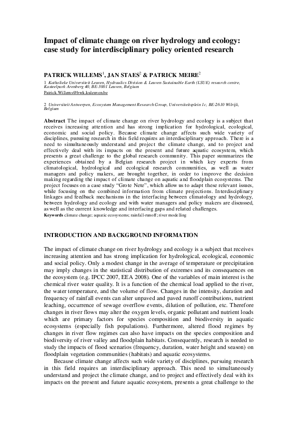 (PDF) Impact of Climate Change on River Hydrology and Ecology: A Case ...