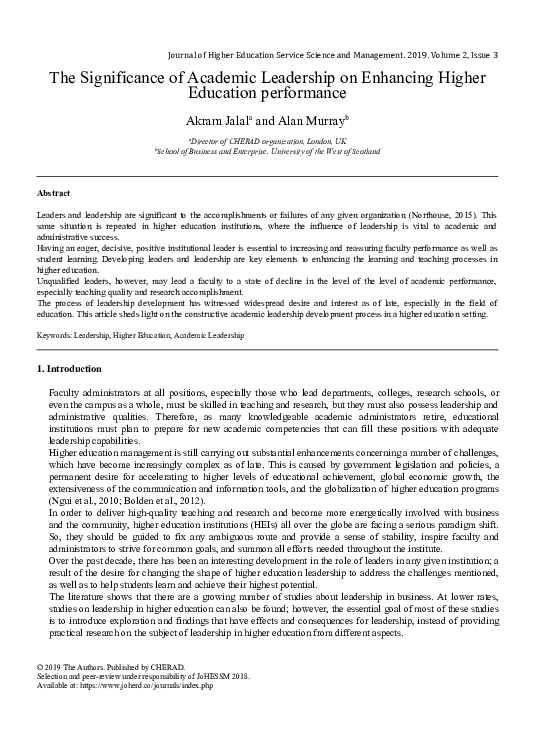 (DOC) The Significance of Academic Leadership on Enhancing Higher ...