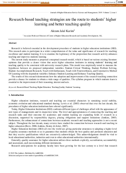 (PDF) Research-based teaching strategies are the route to students ...