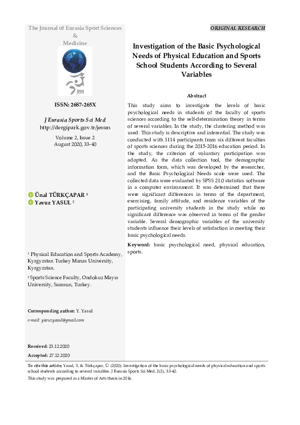 (PDF) Investigation of the Basic Psychological Needs of Physical ...