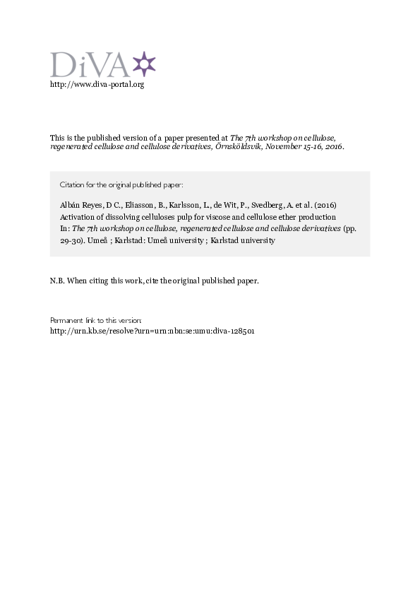 (PDF) Activation of dissolving celluloses pulp for viscose and ...