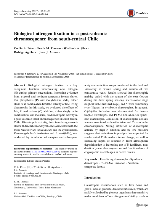 (PDF) Biological nitrogen fixation in a post-volcanic chronosequence ...