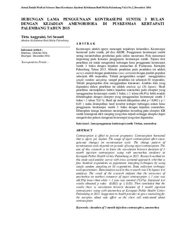 (DOC) Hubungan Lama Penggunaan Kontrasepsi Suntik 3 Bulan Dengan Kejadian Amenorhoea DI ...