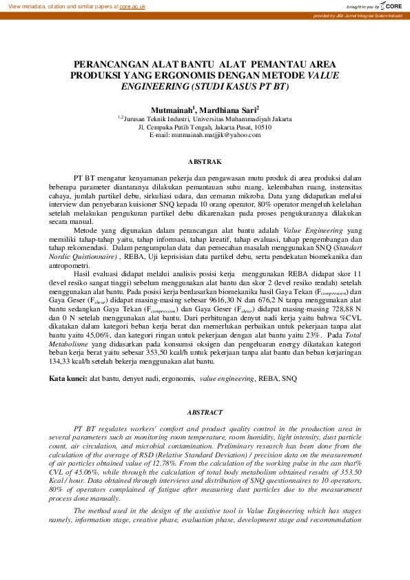 (PDF) Perancangan Alat Bantu Alat Pemantau Area Produksi Yang Ergonomis Dengan Metode Value ...