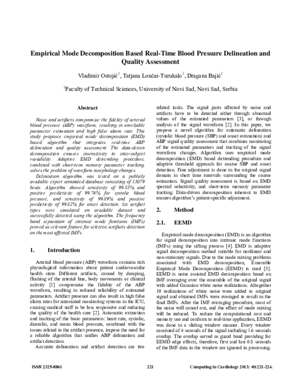 (PDF) Empirical mode decomposition based real-time blood pressure delineation and quality ...
