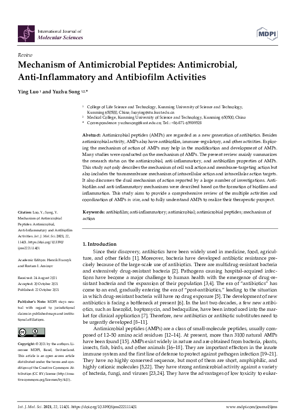 (PDF) Mechanism of Antimicrobial Peptides: Antimicrobial, Anti ...