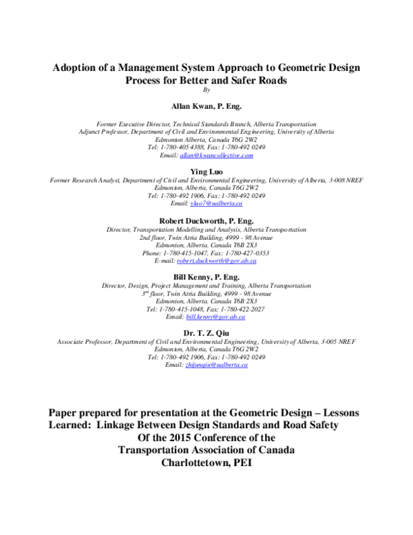 (PDF) Adoption of a Management System Approach to Geometric Design ...