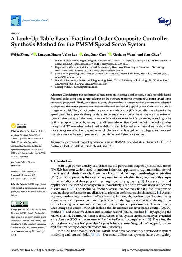 (PDF) A Look-Up Table Based Fractional Order Composite Controller Synthesis Method for the PMSM ...