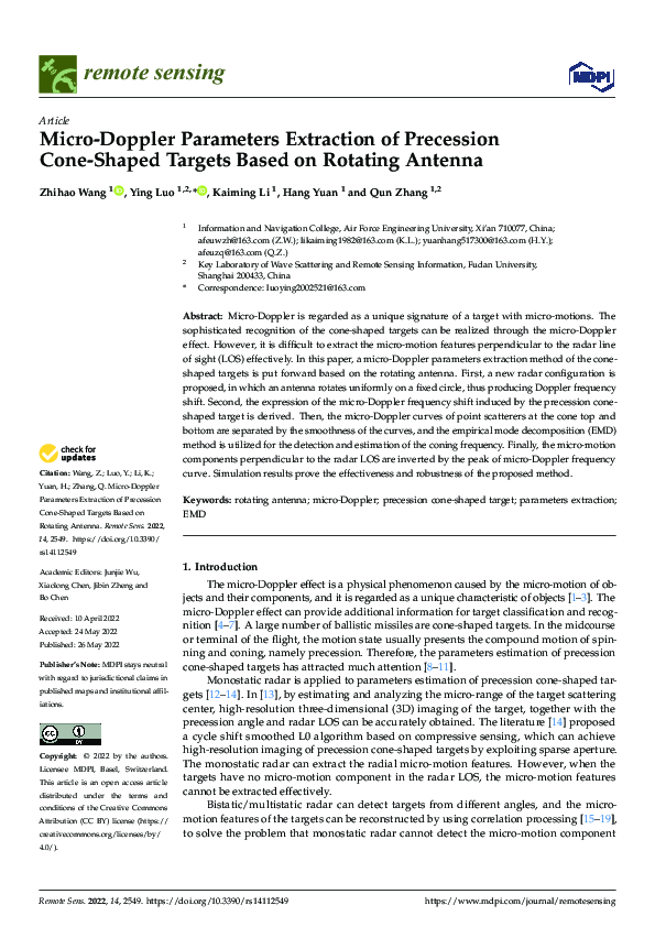 Pdf Micro Doppler Parameters Extraction Of Precession Cone Shaped