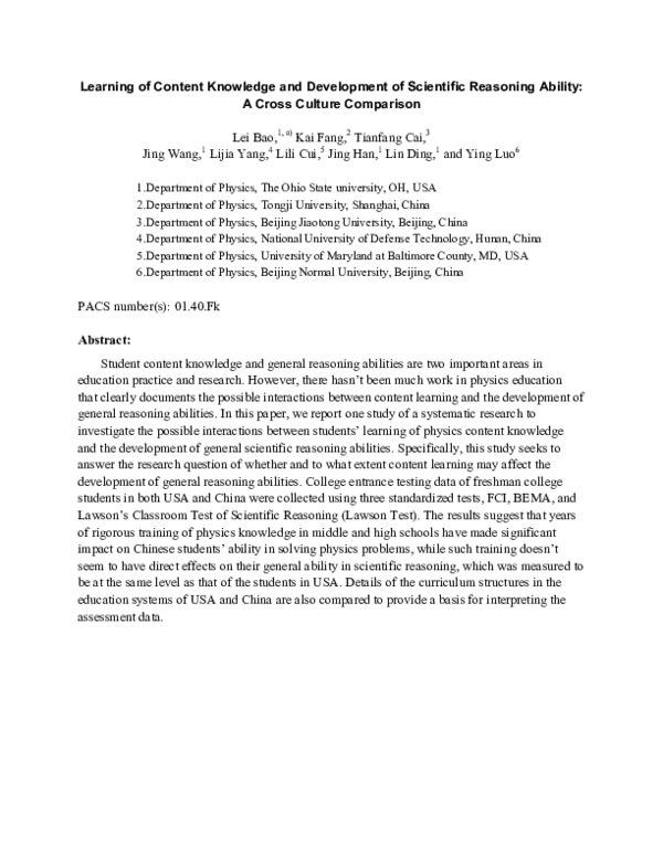 (PDF) Learning of content knowledge and development of scientific ...