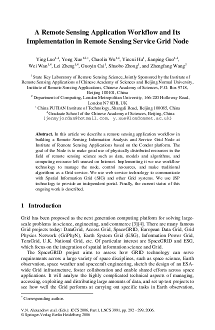 (PDF) A Remote Sensing Application Workflow and Its Implementation in Remote Sensing Service ...