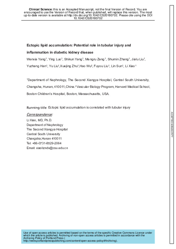 (PDF) Ectopic lipid accumulation: potential role in tubular injury and ...