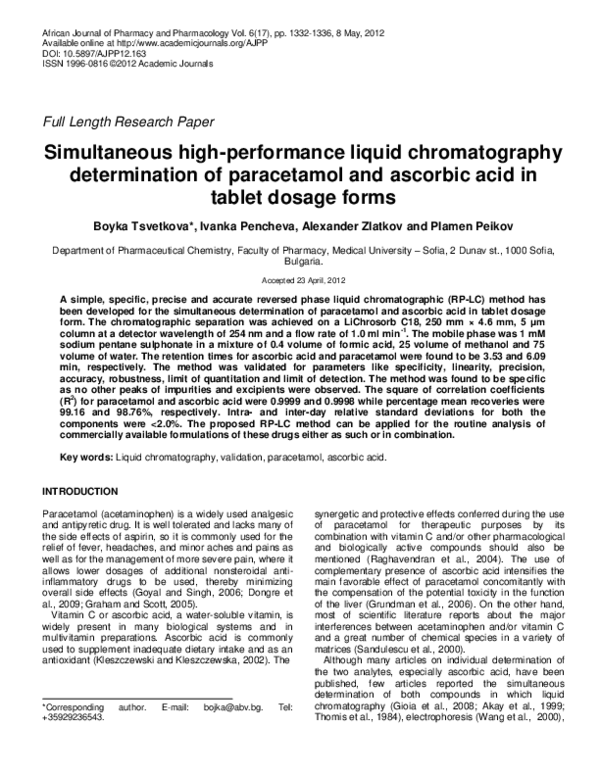 (PDF) Simultaneous high-performance liquid chromatography determination of paracetamol and ...