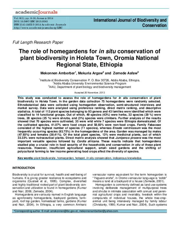 (PDF) The role of homegardens for in situ conservation of plant ...