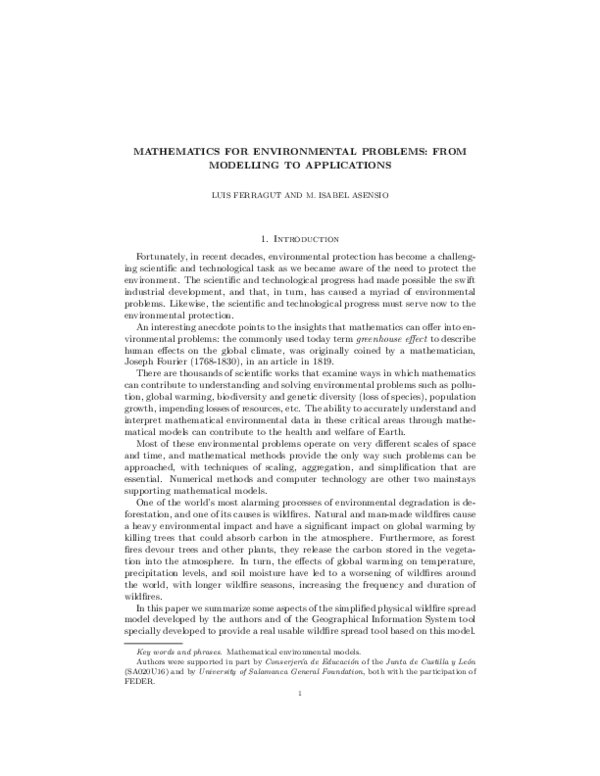 (PDF) Mathematics for environmental problems: from modelling to applications
