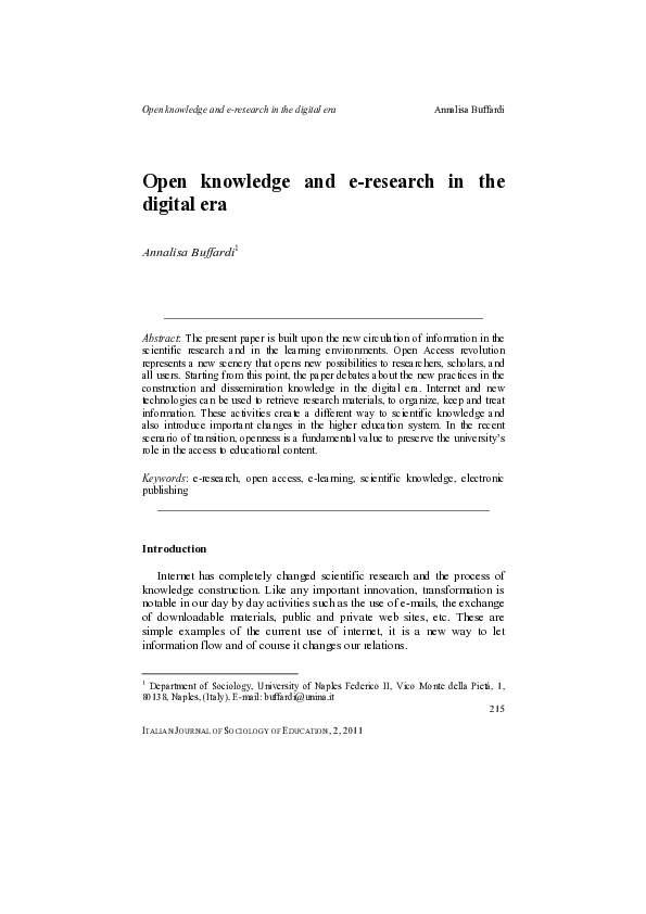 (PDF) Open knowledge and e-research in the digital era