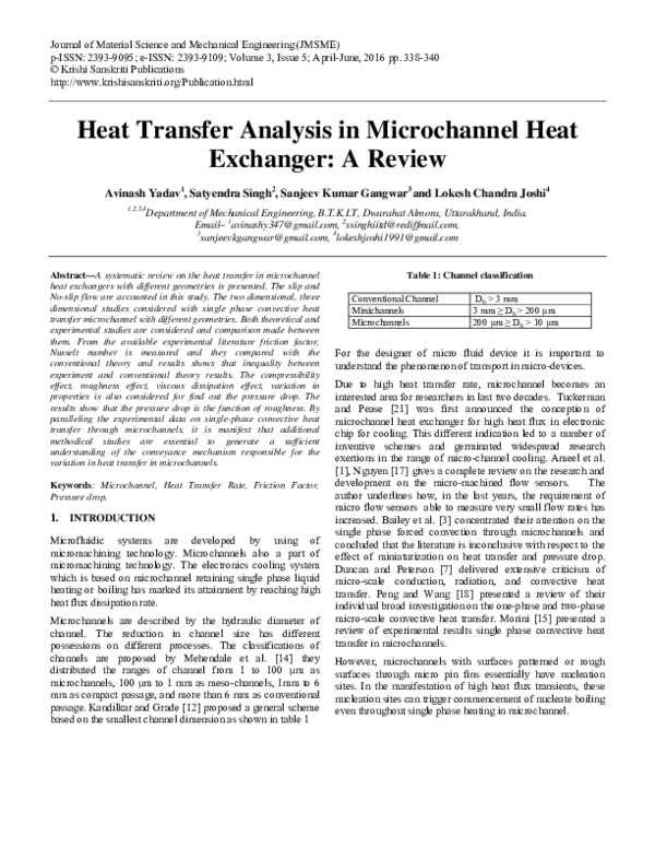 (PDF) Heat Transfer Analysis in Microchannel Heat Exchanger: A Review