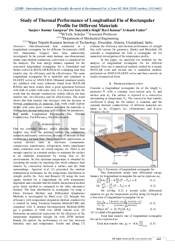 (PDF) Study of Thermal Performance of Longitudinal Fin of Rectangular Profile for Different ...
