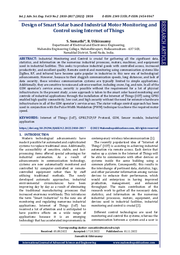 (PDF) Design of Smart Solar based Industrial Motor Monitoring and ...