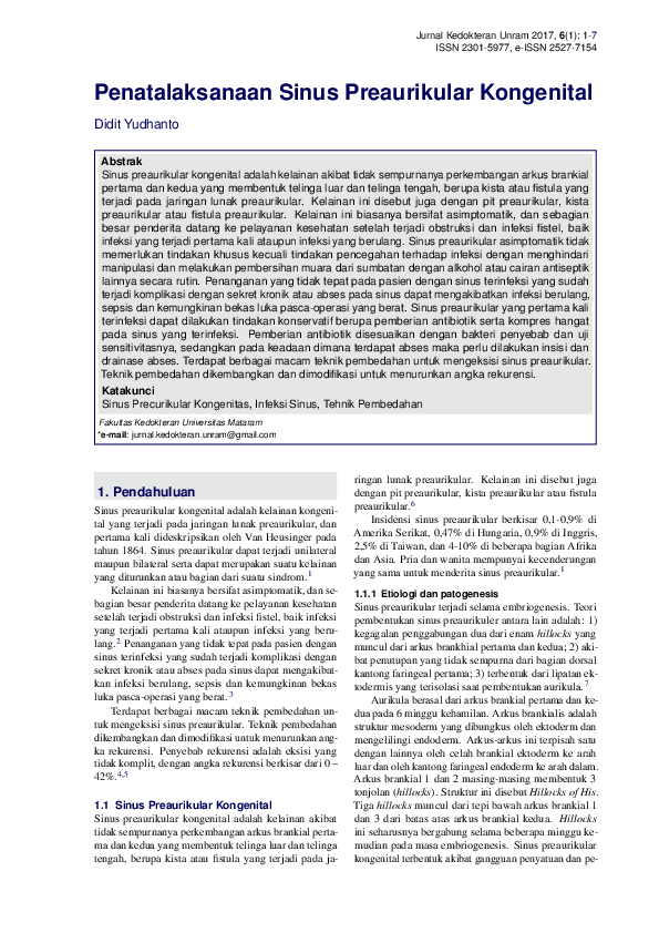 (PDF) Penatalaksanaan Sinus Preaurikular Kongenital