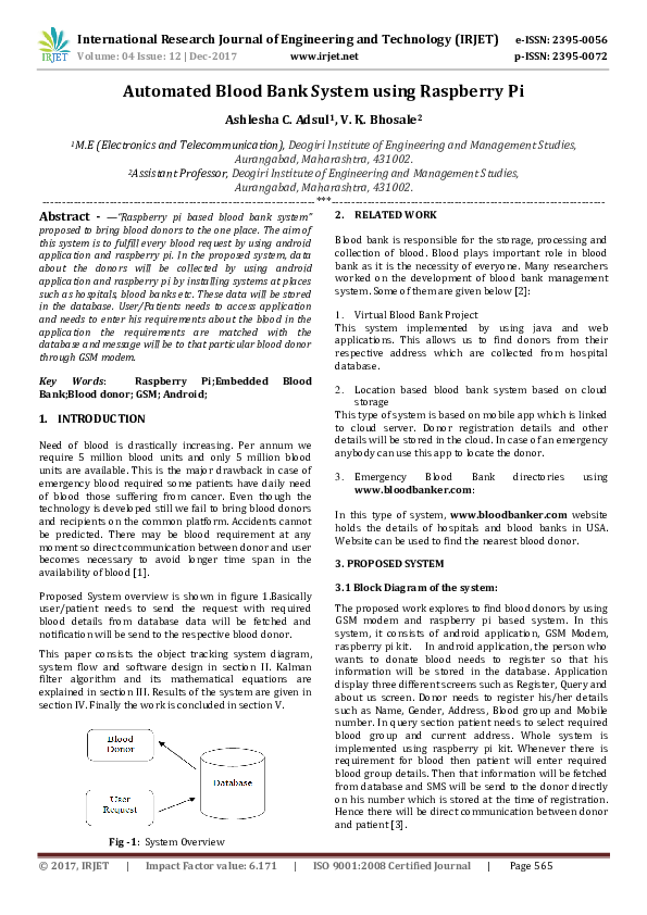 (PDF) Automated blood bank system using Raspberry PI