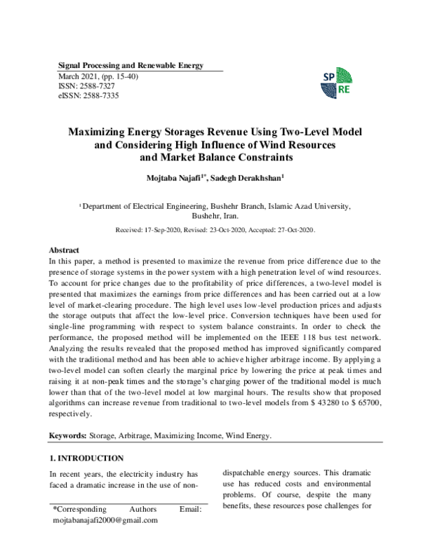(PDF) Maximizing Energy Storages Revenue Using Two-Level Model and Considering High Influence of ...
