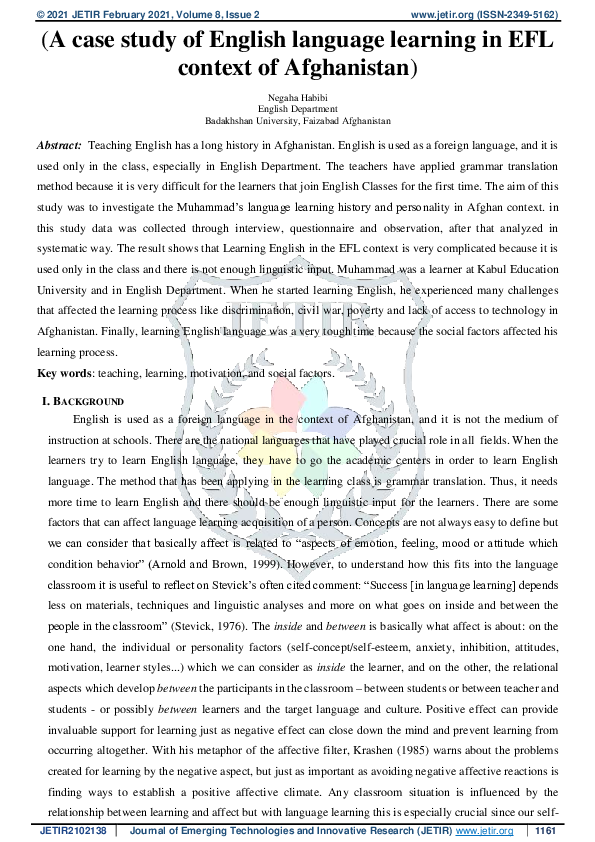 (PDF) A case study of English language learning in EFL context of ...