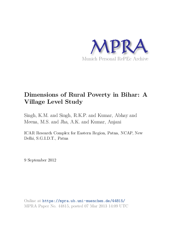 (PDF) Dimensions of Rural Poverty in Bihar: A Village Level Study