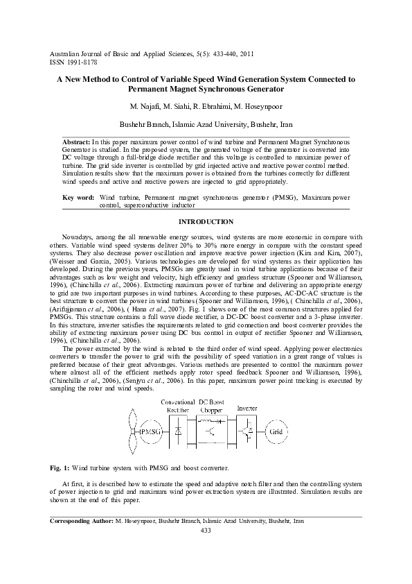 Pdf A New Method To Control Of Variable Speed Wind Generation System Connected To Permanent