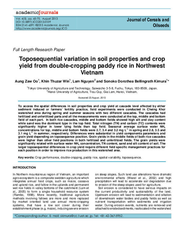 (PDF) Toposequential variation in soil properties and crop yield from ...
