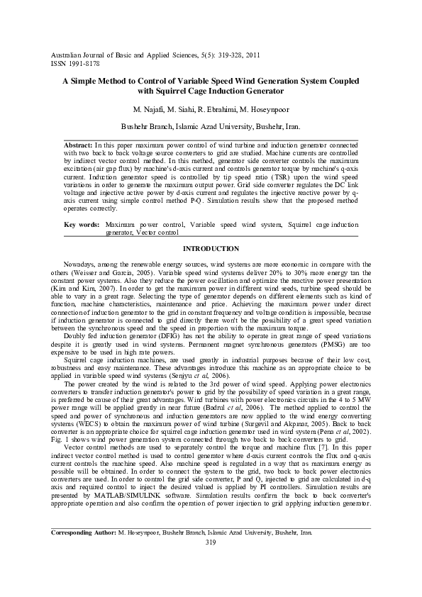 Pdf A Simple Method To Control Of Variable Speed Wind Generation