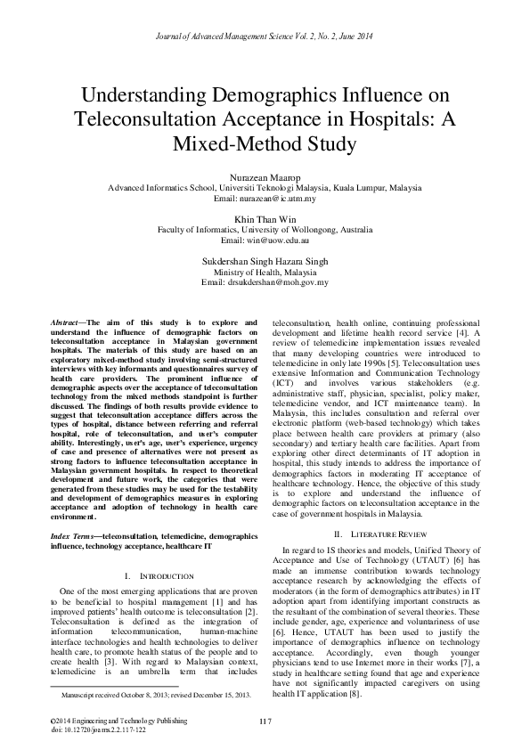 (PDF) Understanding Demographics Influence on Teleconsultation Acceptance in Hospitals: A Mixed ...