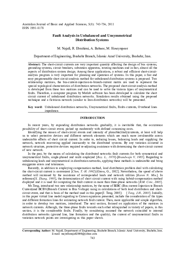 Pdf Fault Analysis In Unbalanced And Unsymmetrical Distribution Systems