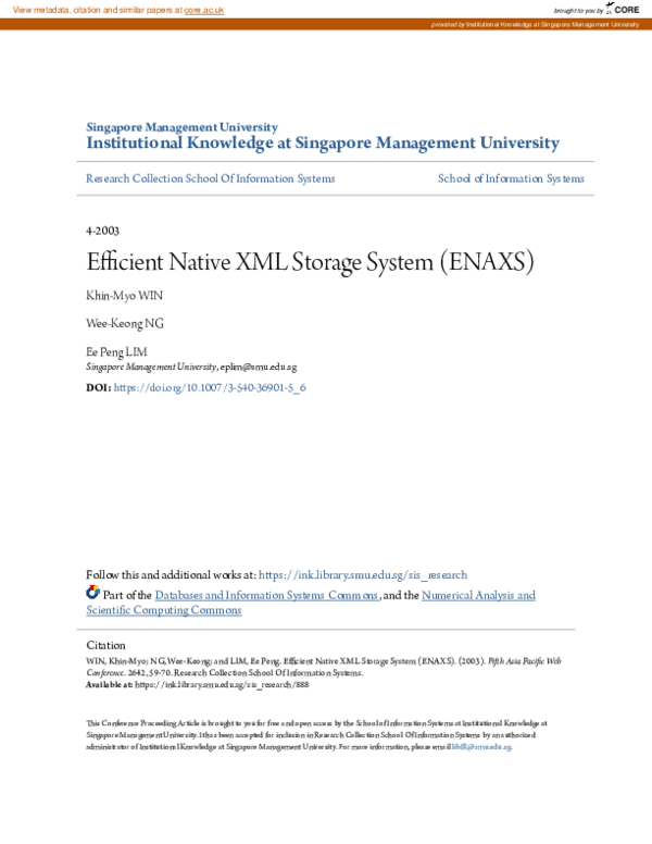 (PDF) ENAXS: Efficient Native XML Storage System