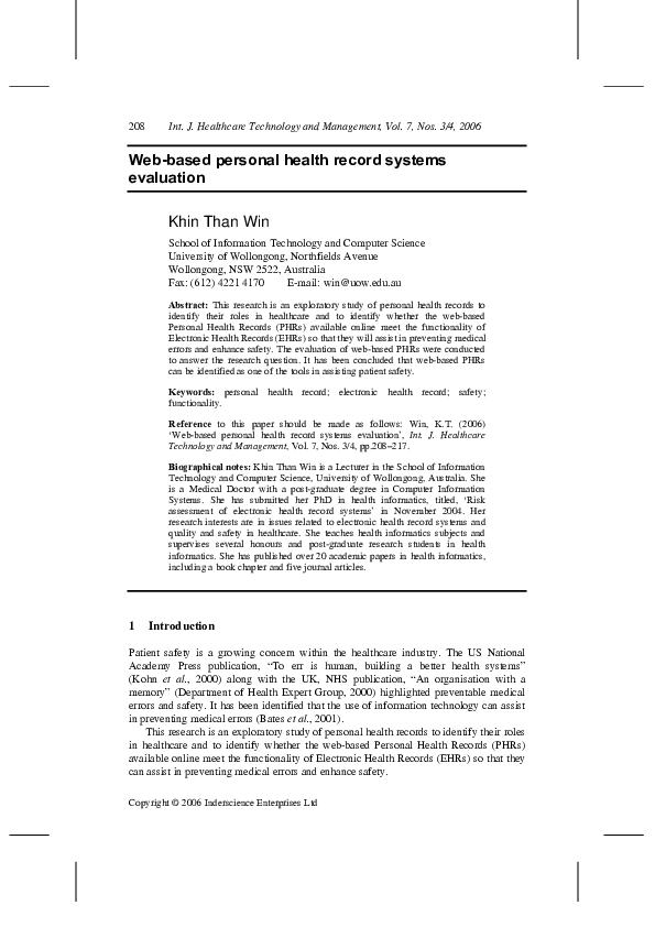 (PDF) Web-based personal health record systems evaluation