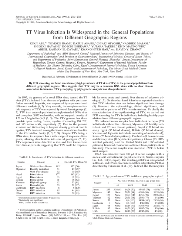 (PDF) TT Virus Infection Is Widespread in the General Populations from ...