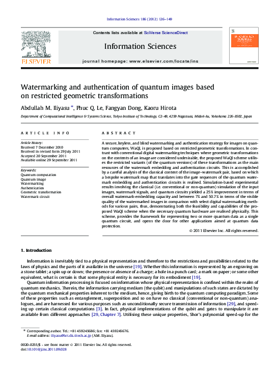(PDF) Watermarking and authentication of quantum images based on restricted geometric ...