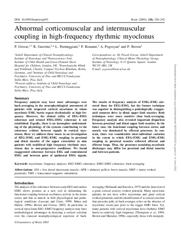 Pdf Abnormal Corticomuscular And Intermuscular Coupling In High