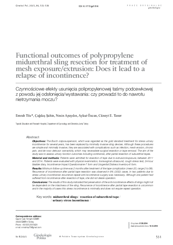 (PDF) Functional outcomes of polypropylene midurethral sling resection ...
