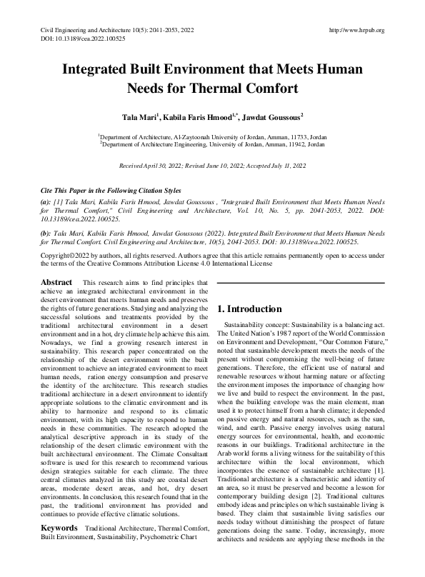 (PDF) Integrated Built Environment that Meets Human Needs for Thermal ...