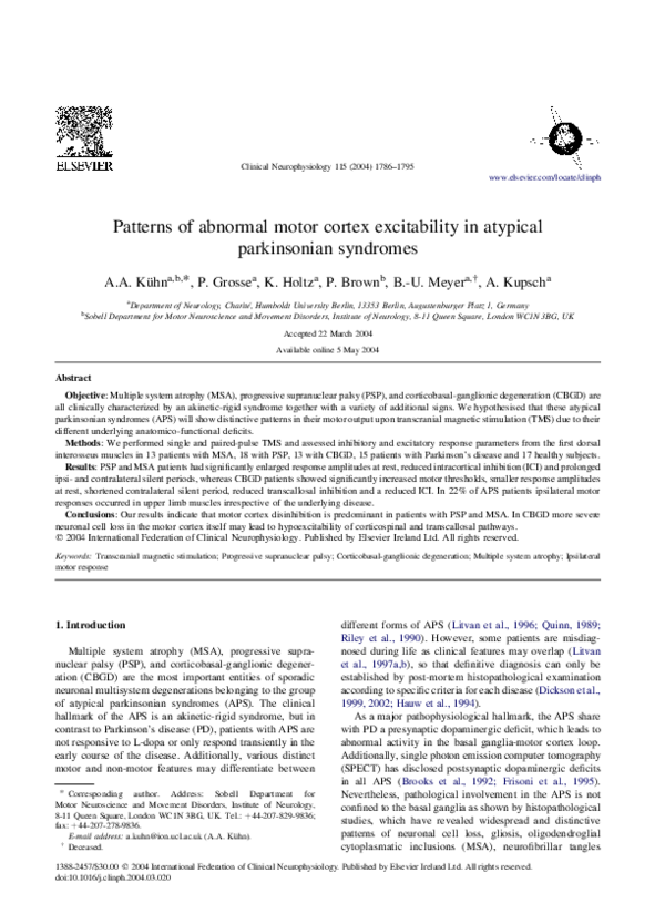(PDF) Patterns of abnormal motor cortex excitability in atypical ...