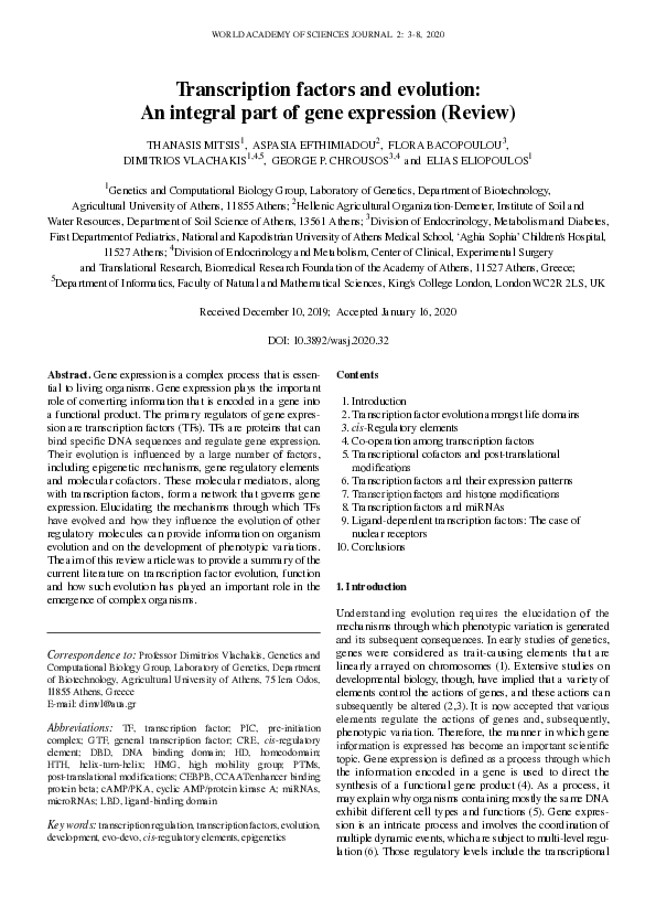 (PDF) Transcription factors and evolution: An integral part of gene ...