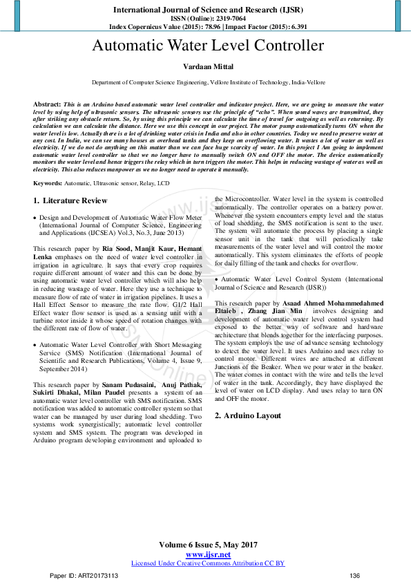 (PDF) Automatic Water Level Controller
