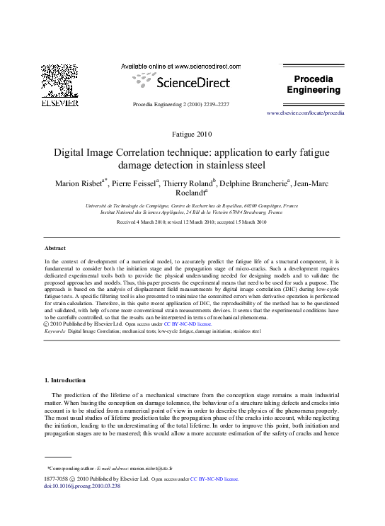 (PDF) Digital Image Correlation technique: Application to early fatigue damage detection in ...